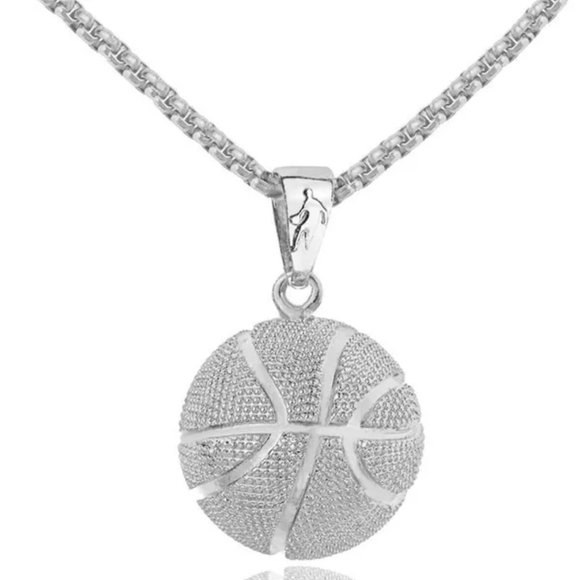 Accessories | Silver Basketball Necklace Mens Ball Pendant Nba Hoops ...